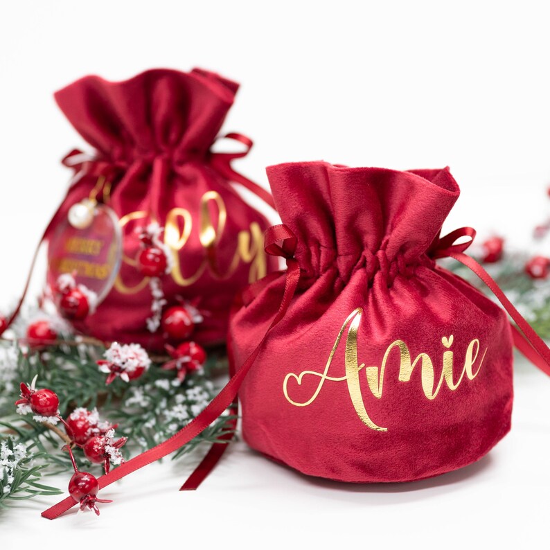 Personalised Velvet Christmas Bag/pouch With Ribbon Drawstring - Etsy