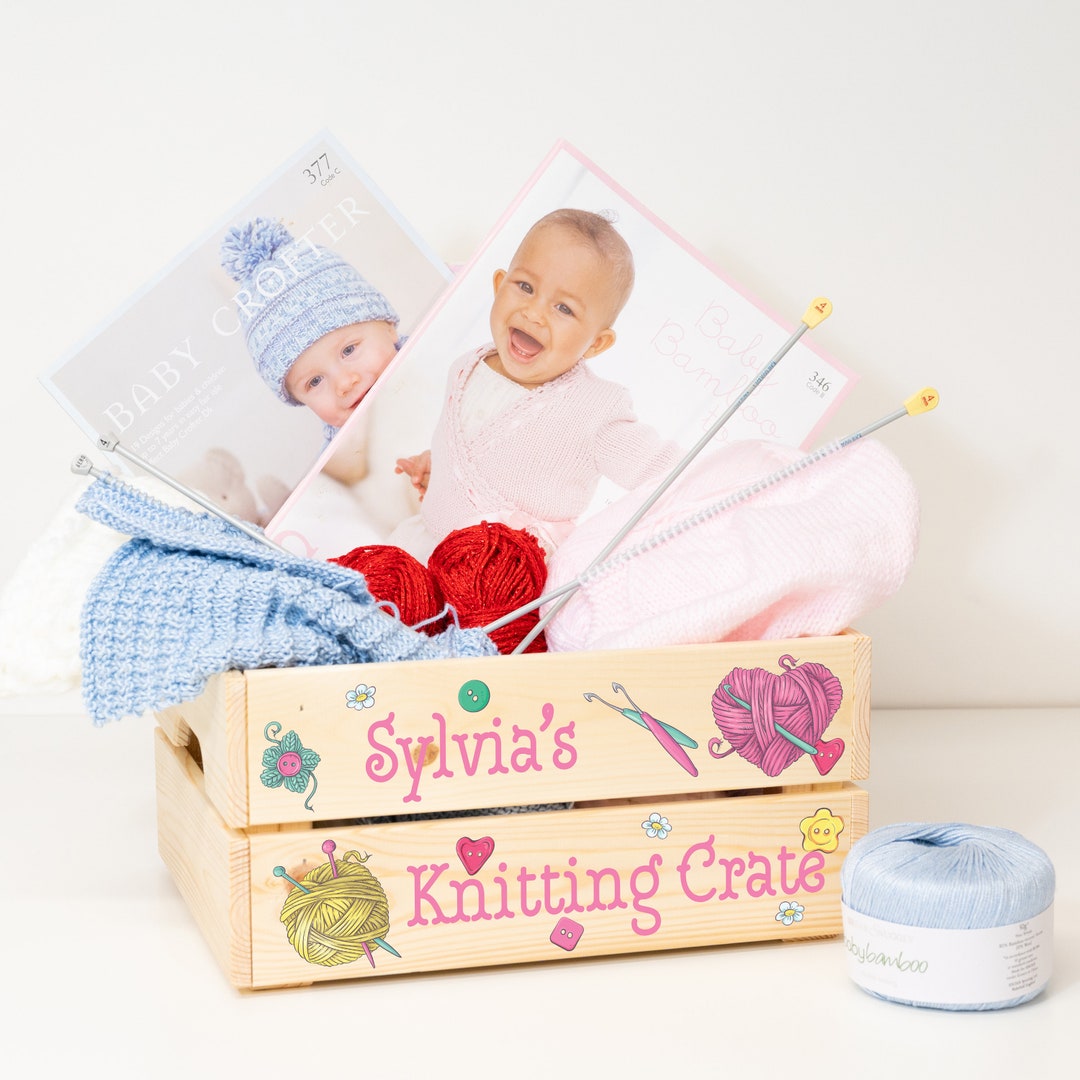 Personalised Wooden Knitting Crate Box With Name. Mothers Day, Grandma ...