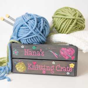 Personalised Wooden Knitting Crate Box With Name. Mothers Day, Grandma ...