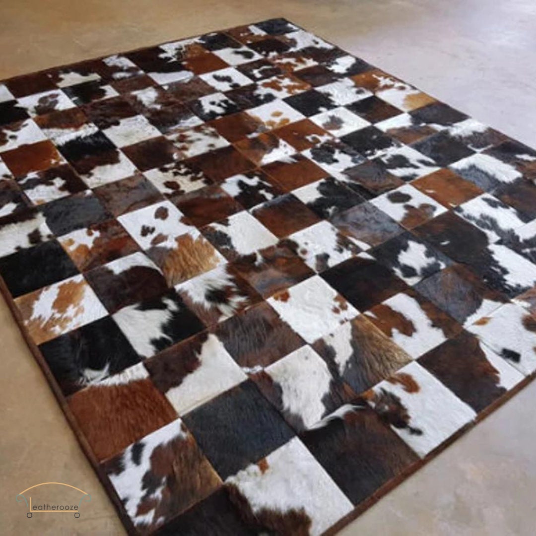 Handmade Cowhide Leather Area Rug, Hair on Leather Hide Rug Cowhide ...
