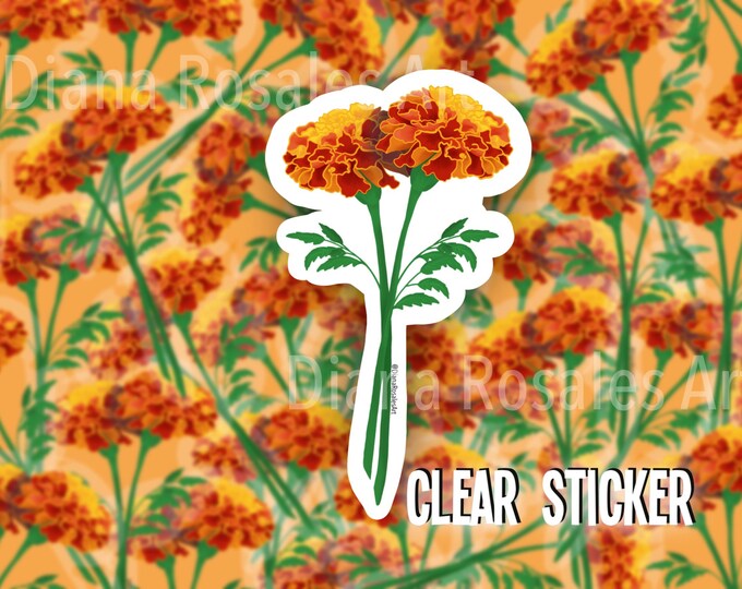 Marigold Clear Sticker Cempasúchil Sticker Mexican Flower Sticker ...