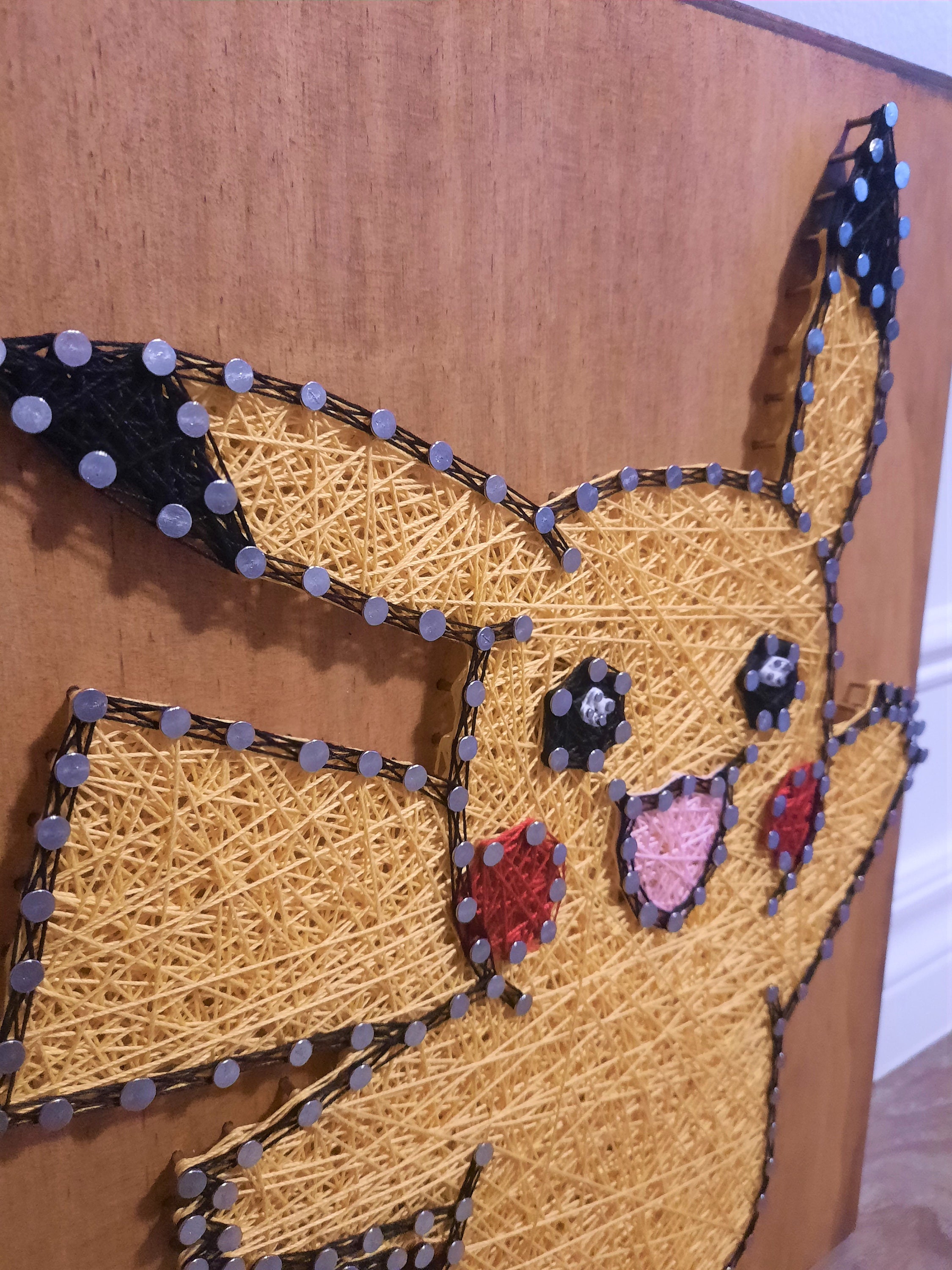 Nail String Art on Stained Wood Pikachu - Etsy