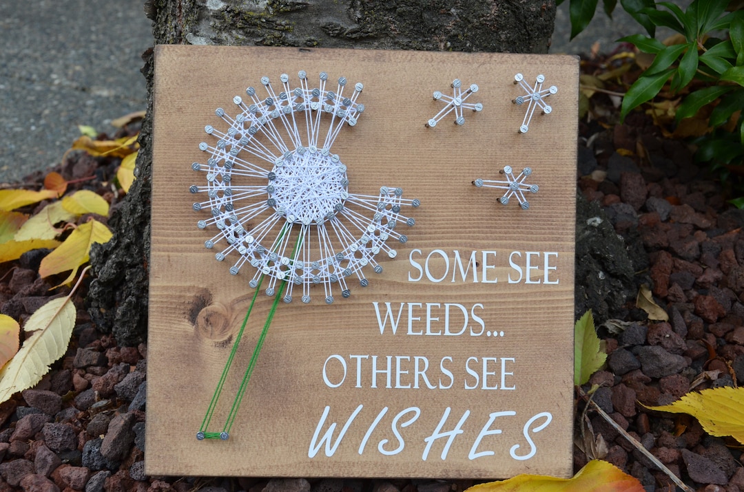 Nail String Art on Stained Wood - Dandelion - Etsy