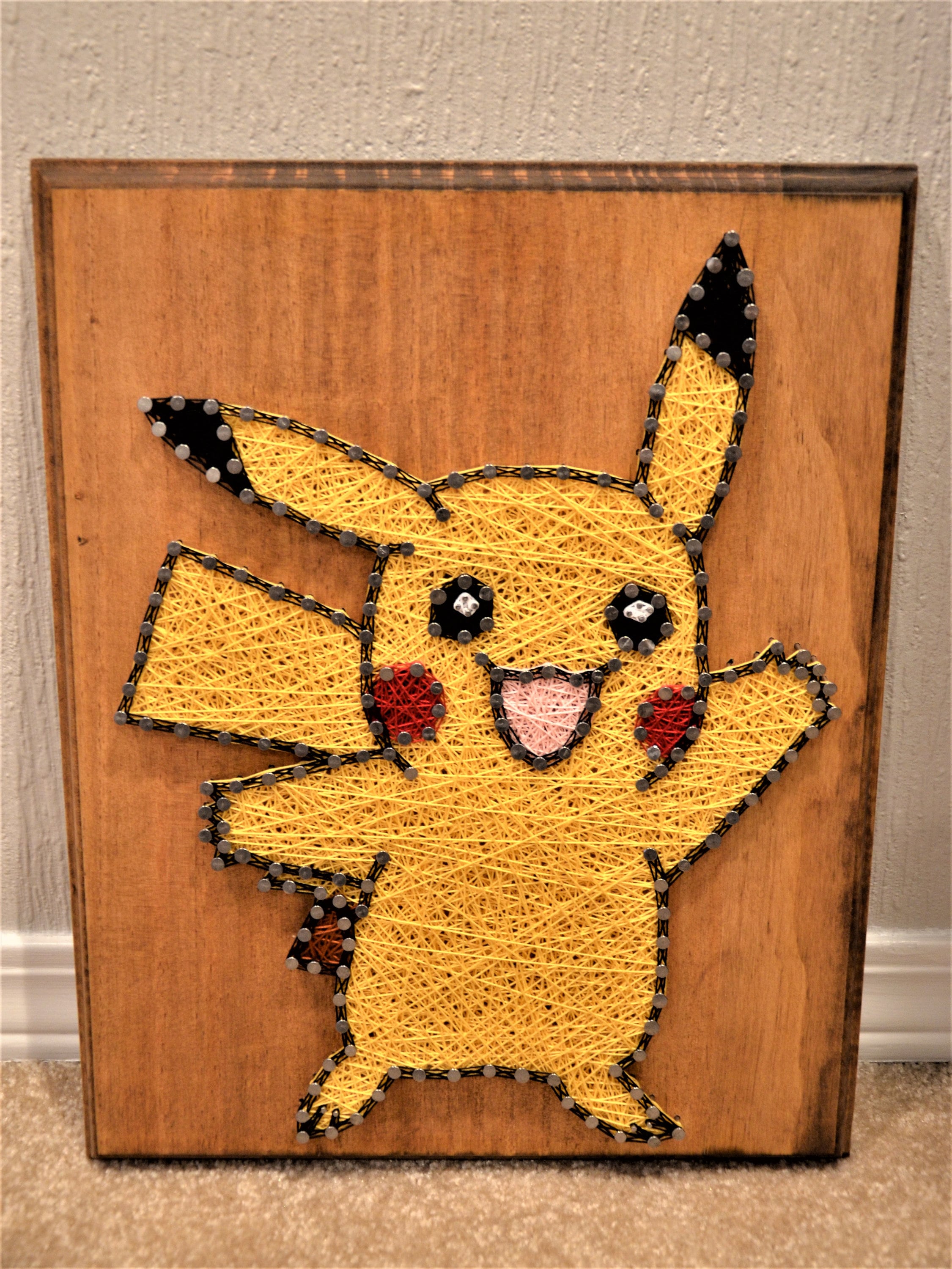 Nail String Art on Stained Wood Pikachu - Etsy