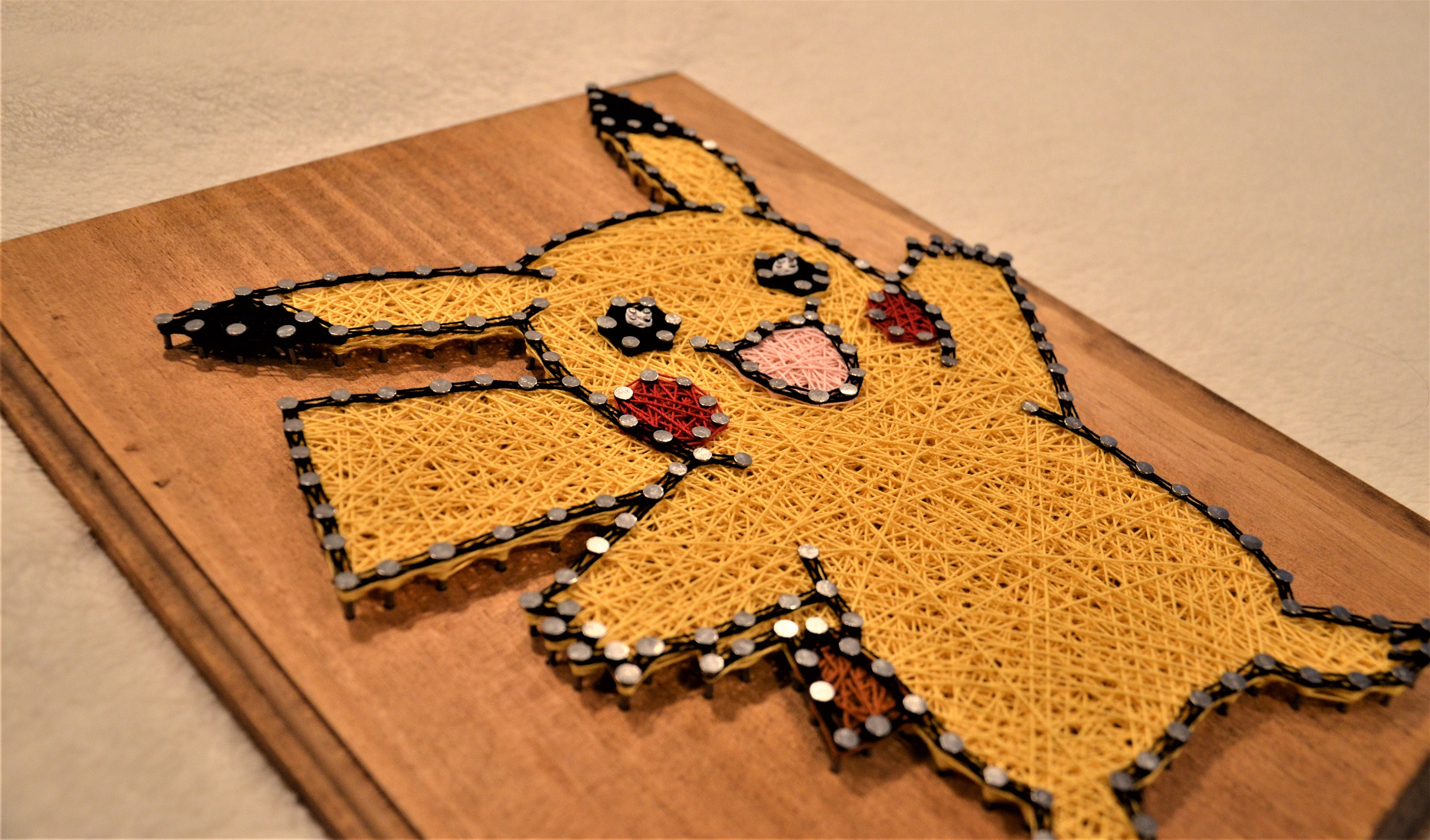 Nail String Art on Stained Wood Pikachu - Etsy