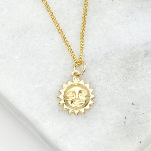 Dainty 18K Gold Sun Necklace Gold Sun Face Necklace for - Etsy