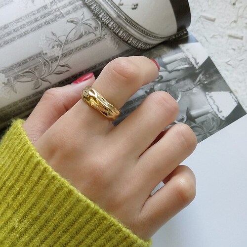 Chunky 18K Gold Dome Ring Thick Gold Cigar Band Stack Ring - Etsy