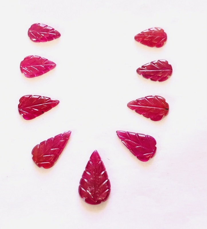 A One Quality Ruby Carving Leaf, 17x11 to 9x7 Mm Ruby Carved Leaf Lot ...