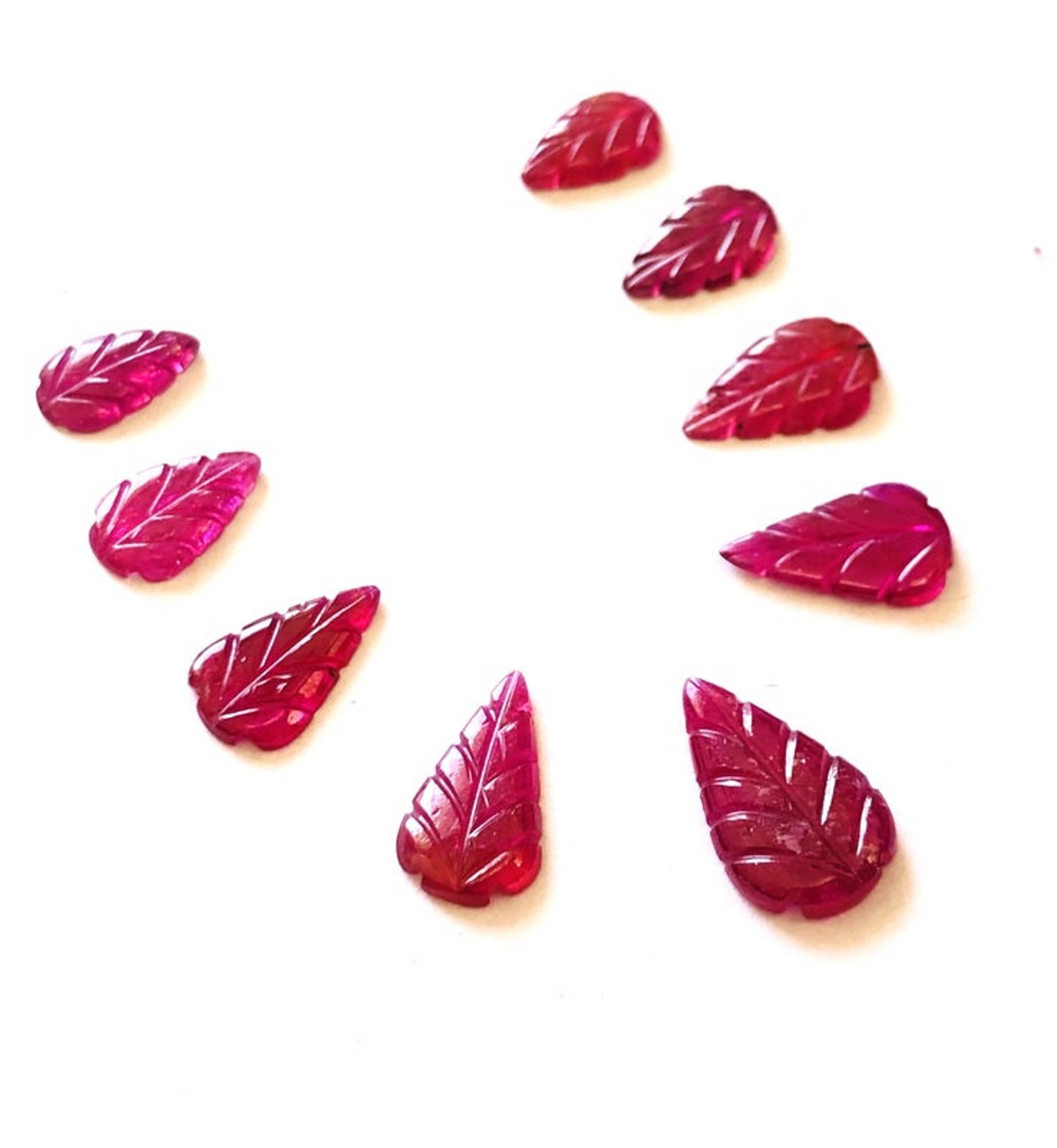 A One Quality Ruby Carving Leaf, 17x11 to 9x7 Mm Ruby Carved Leaf Lot ...