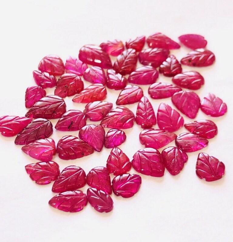 Amazing Natural Ruby Carving Leaf 13x9 to 9x7 Mm Ruby Carved - Etsy