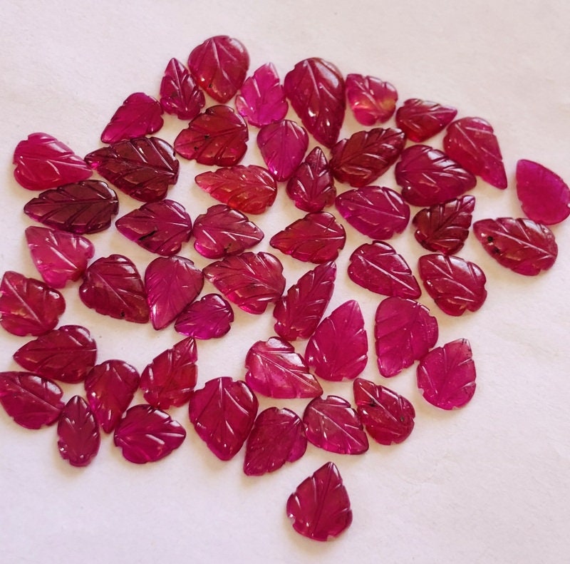Amazing Natural Ruby Carving Leaf 13x9 to 9x7 Mm Ruby Carved - Etsy