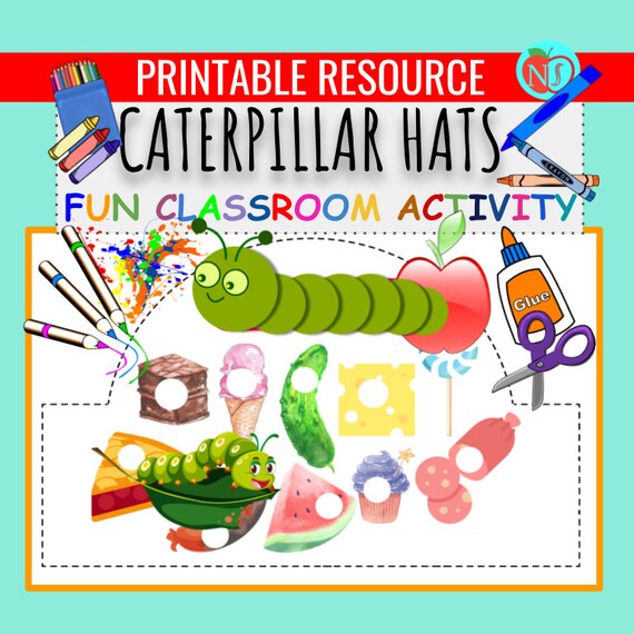 The Very Hungry Caterpillar Hats Fun Color Cut and Paste - Etsy