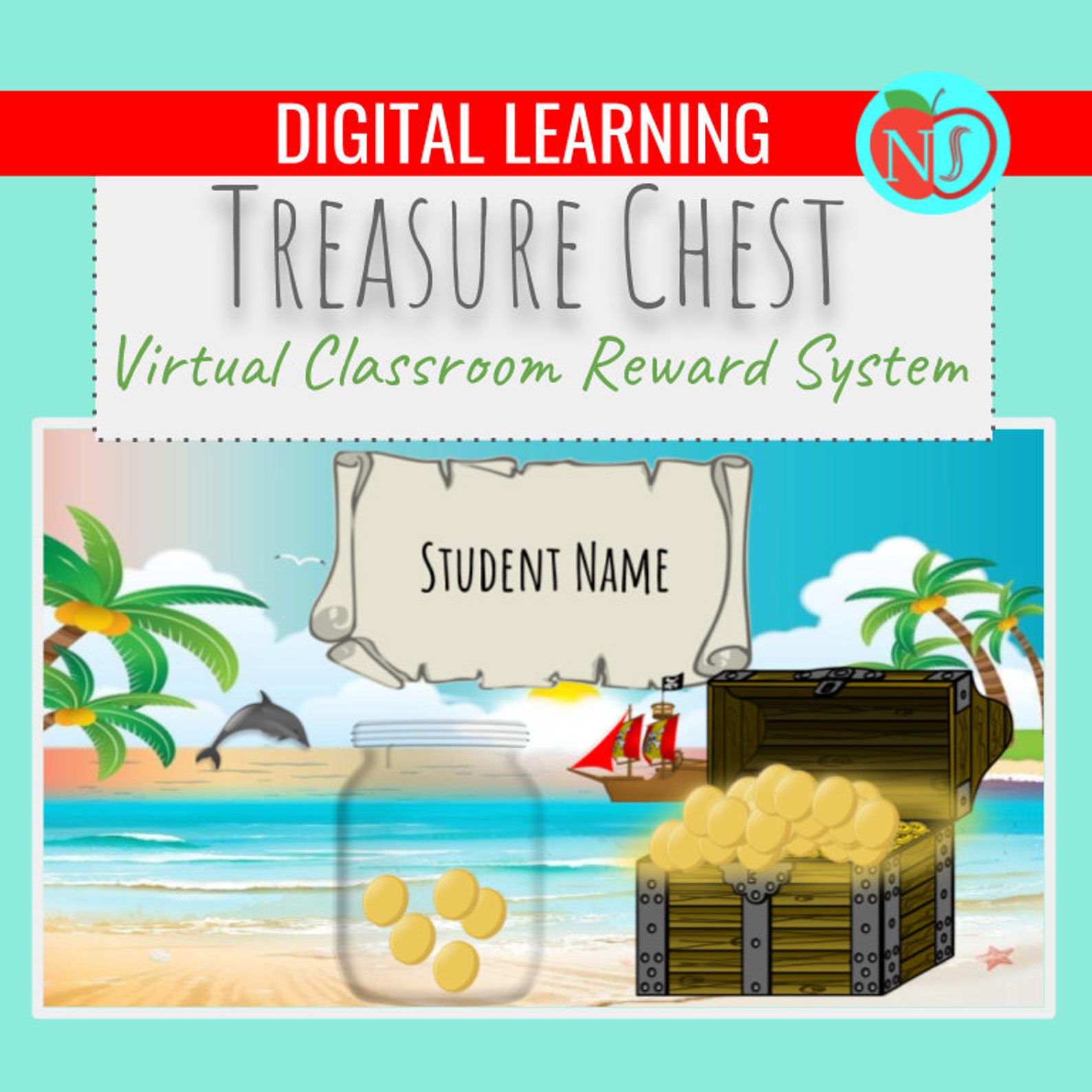 Treasure Chest Virtual Classroom Reward Chart | Editable Online Reward ...