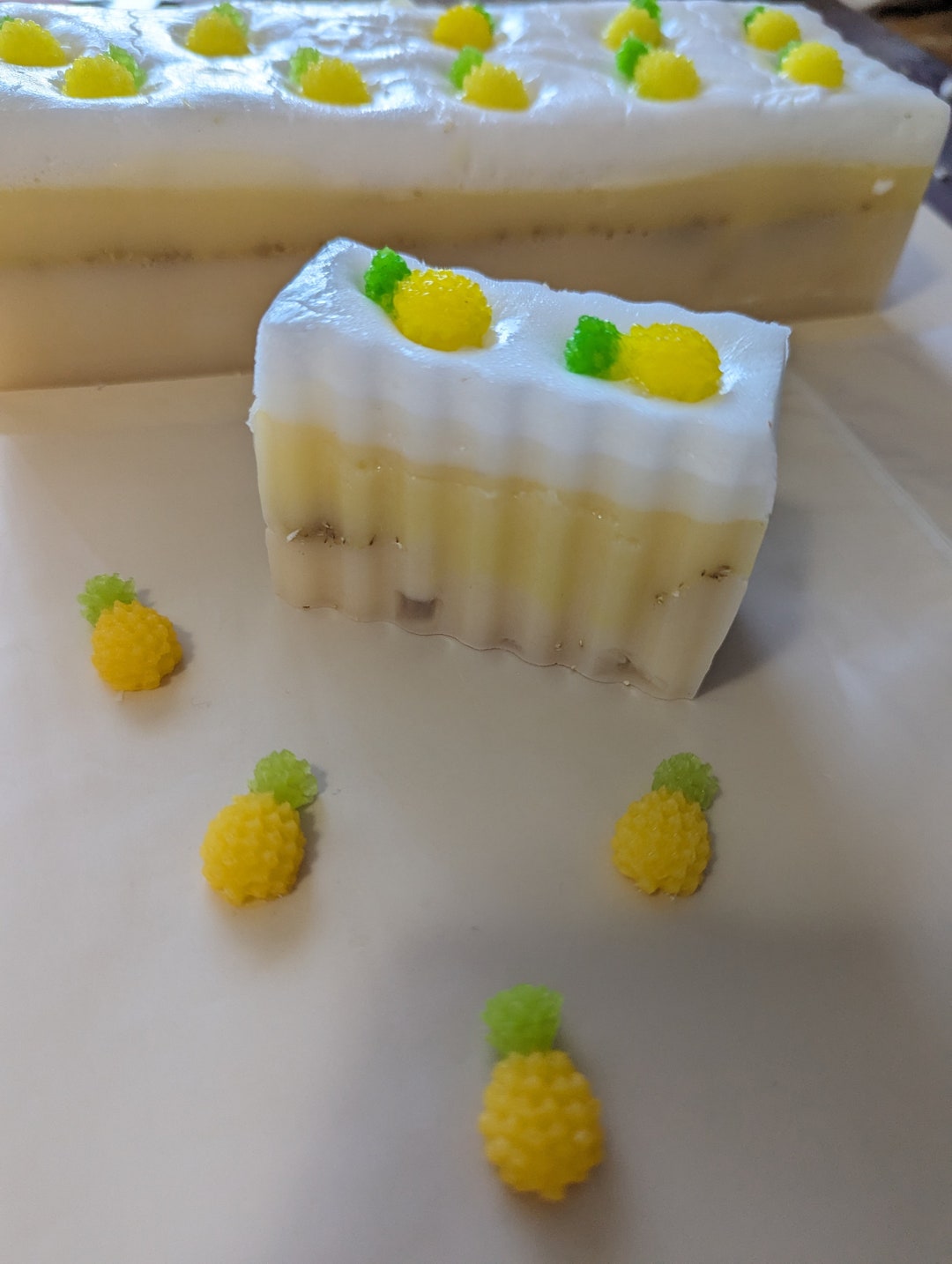 1 Cute PINA COLADA W/ Oats Cake Slice Soap Goat Milk Soap Base, & Argan ...