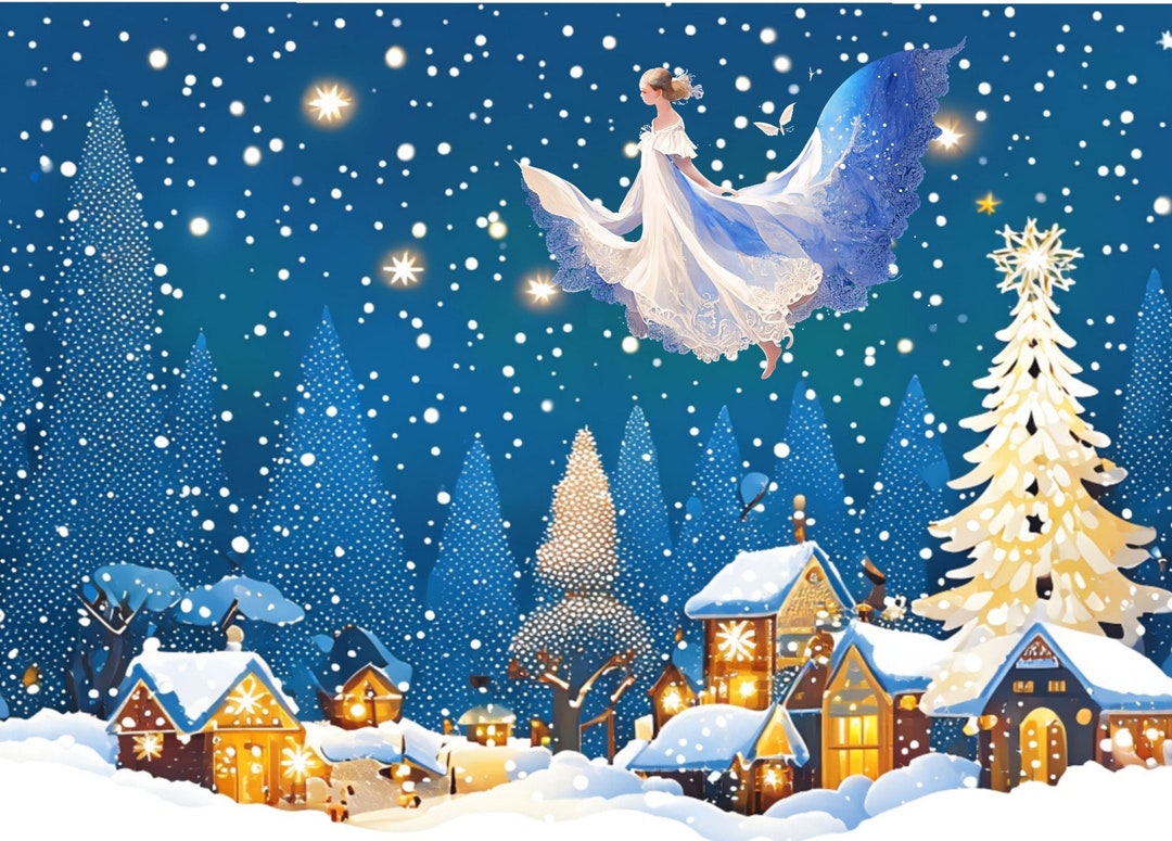 Nebula Voyager, Tidings of Joy, Enchanted Winter Night Fairy Postcard, Starry New Year's Eve ...