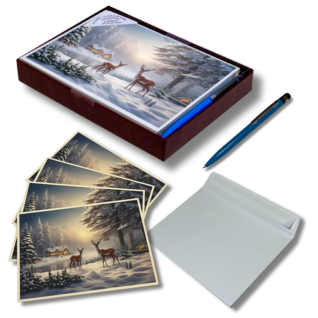 Boxed Holiday Card Set – 20 Cards + 21 Envelopes | Reindeer by Lakeside ...