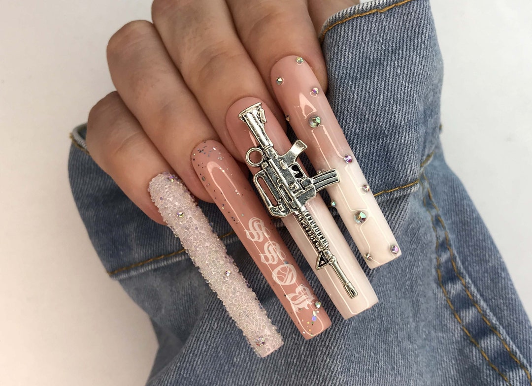 Baddie Nails, XXL Press on Nails Long, Gangster Nails - Etsy