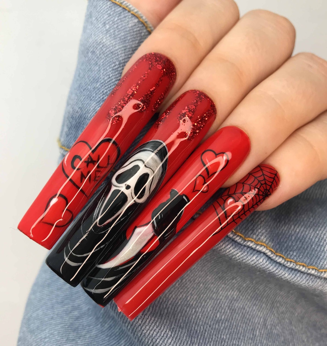 Scream Nails, Ghostface Press on Nails, Bloody Nails - Etsy