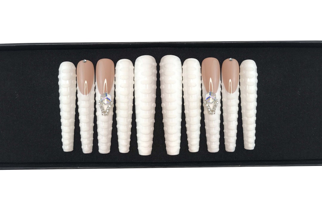 Xxxl Press On Nails Long Coffin Croc Print Nails White Press Ons Etsy
