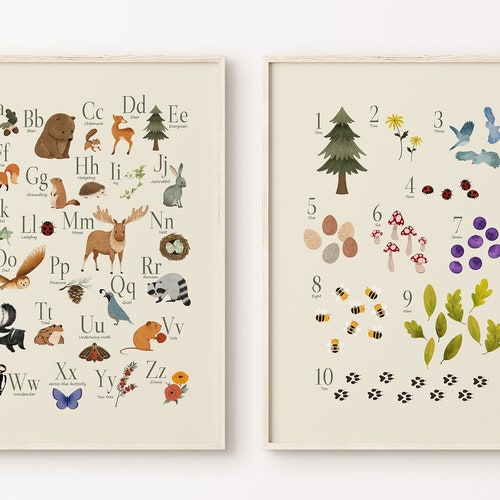 Woodland Alphabet Poster Set of 2 Animal ABC 1-10 Number - Etsy