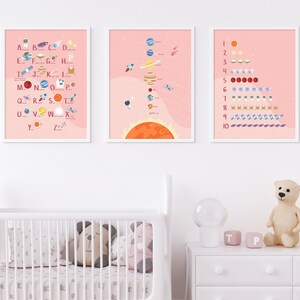 Outer Space Nursery Set of 3 | Girls Printable Wall Art | Alphabet ...
