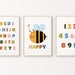 Rainbow Alphabet Poster Set of 3 ABC, 123, Bee Happy Print Printable ...