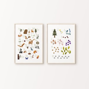 Woodland Alphabet Poster Set of 2 | Green ABC and 123 Numbers| Animal ...