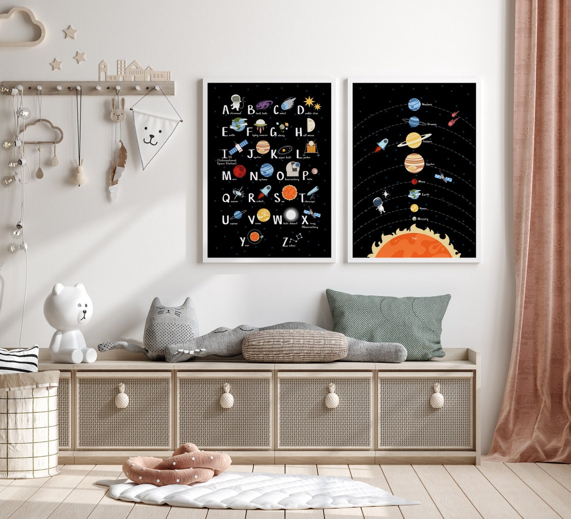 Set of 2 Outer Space Theme Prints for Nursery Alphabet ABC - Etsy