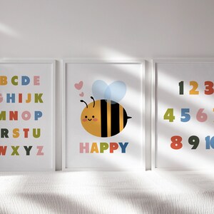 Rainbow Alphabet Poster Set of 3 | ABC, 123, Bee Happy Print ...
