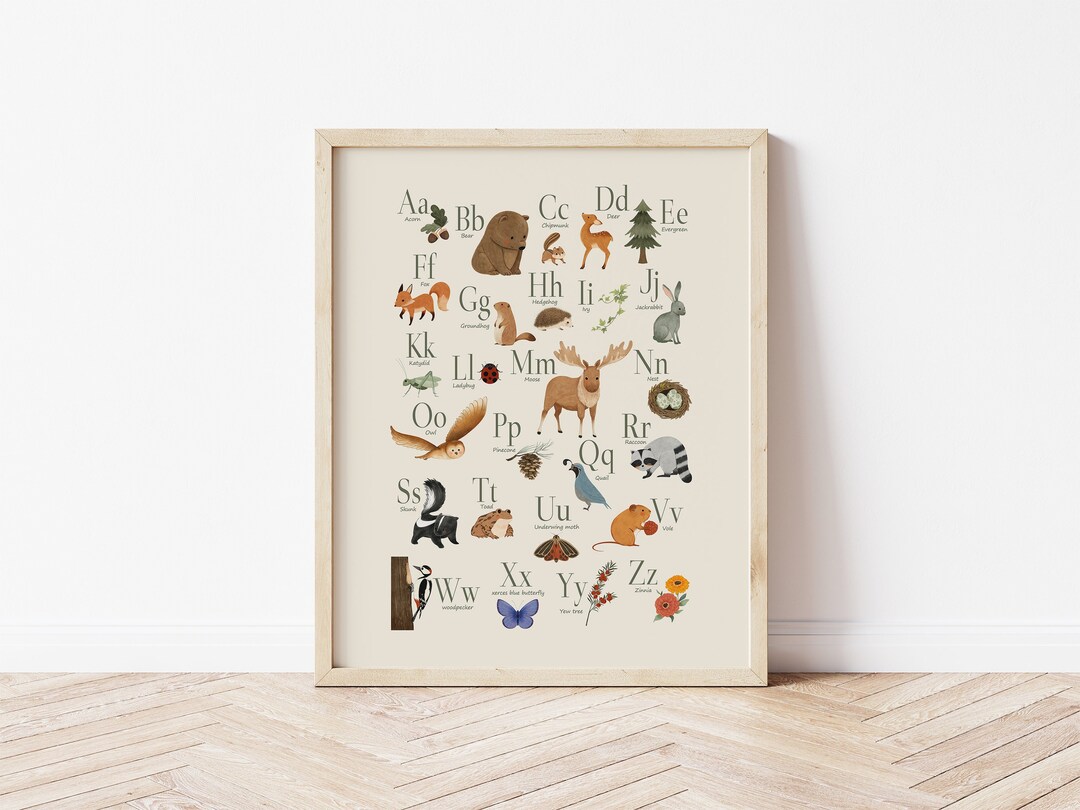 Woodland Alphabet Poster | Boho Printable Wall Art | Neutral Nursery ...