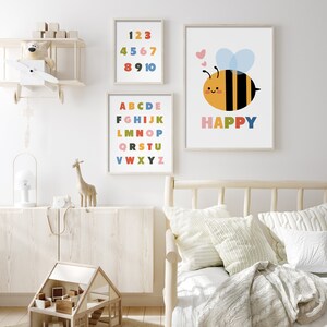 Rainbow Alphabet Poster Set of 3 | ABC, 123, Bee Happy Print ...