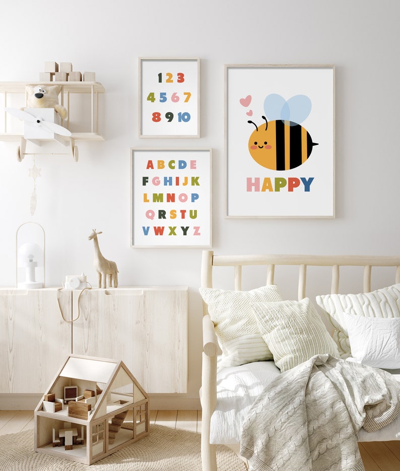 Rainbow Alphabet Poster Set of 3 ABC 123 Bee Happy Print - Etsy