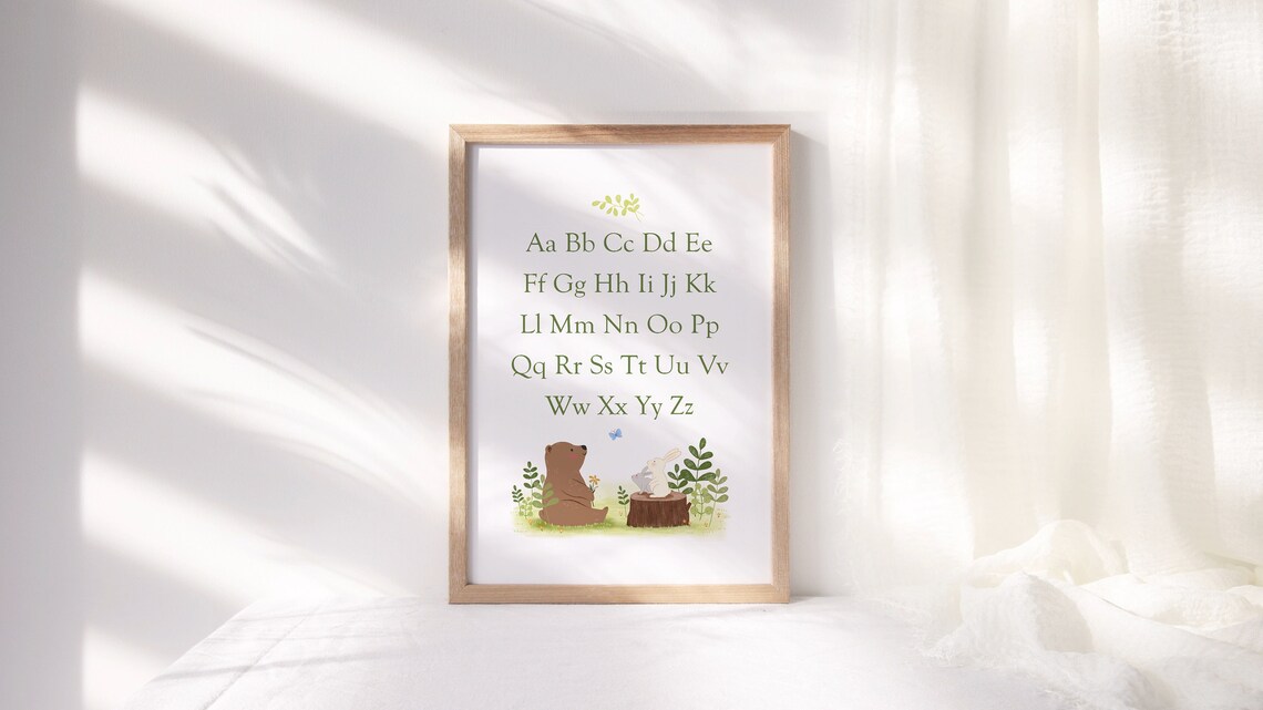 Green Alphabet Poster Woodland ABC Print Printable Wall - Etsy