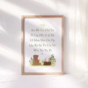Green Alphabet Poster | Woodland ABC Print | Nursery Printable Wall Art ...