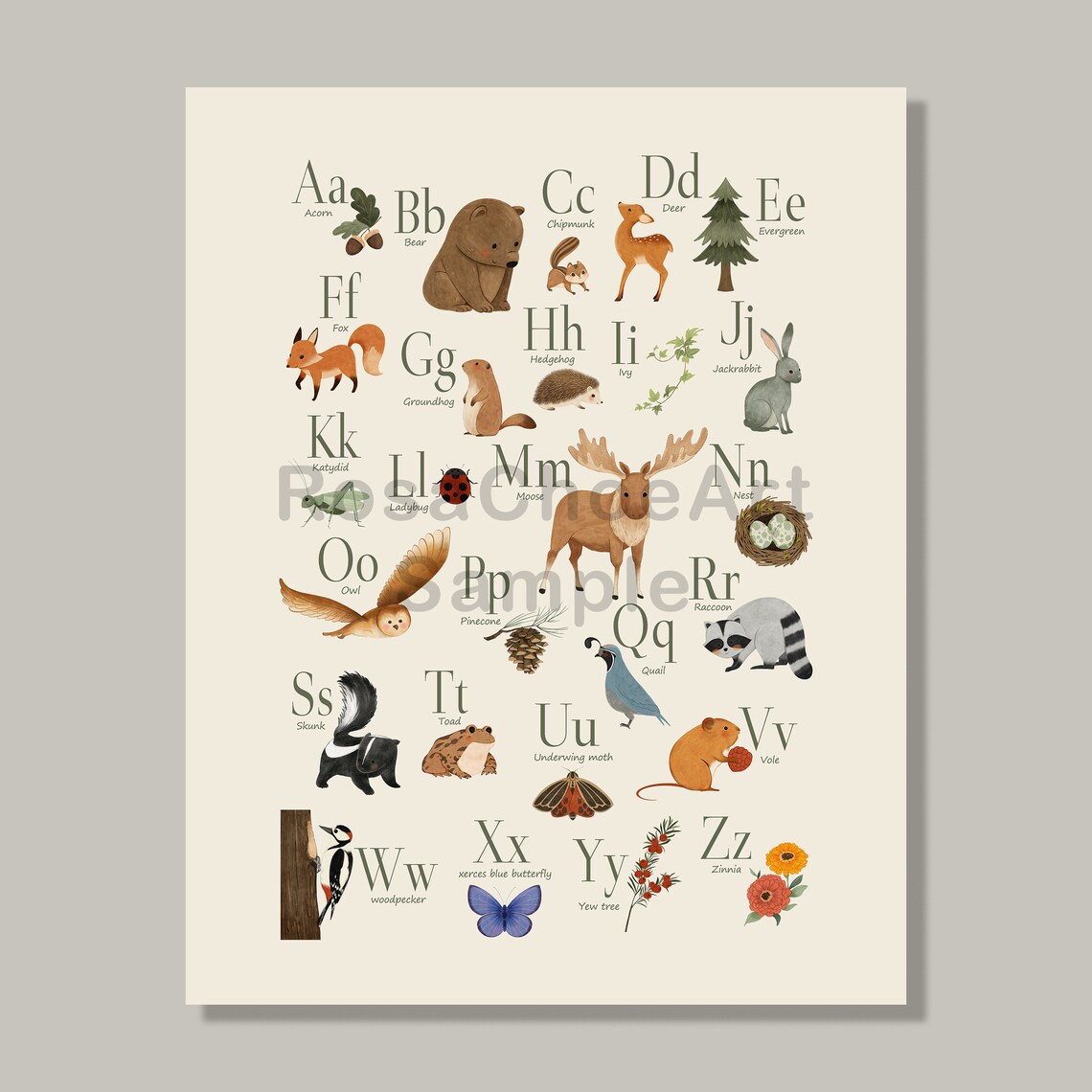 Woodland Alphabet Poster Set of 2 Animal ABC 1-10 Number | Etsy