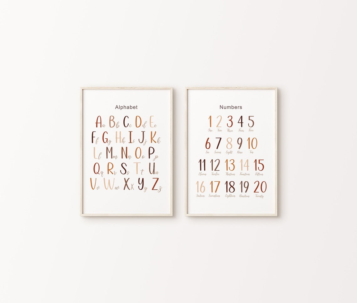 Alphabet Poster Set of 2 ABC 123 Printable Wall Art Boho | Etsy