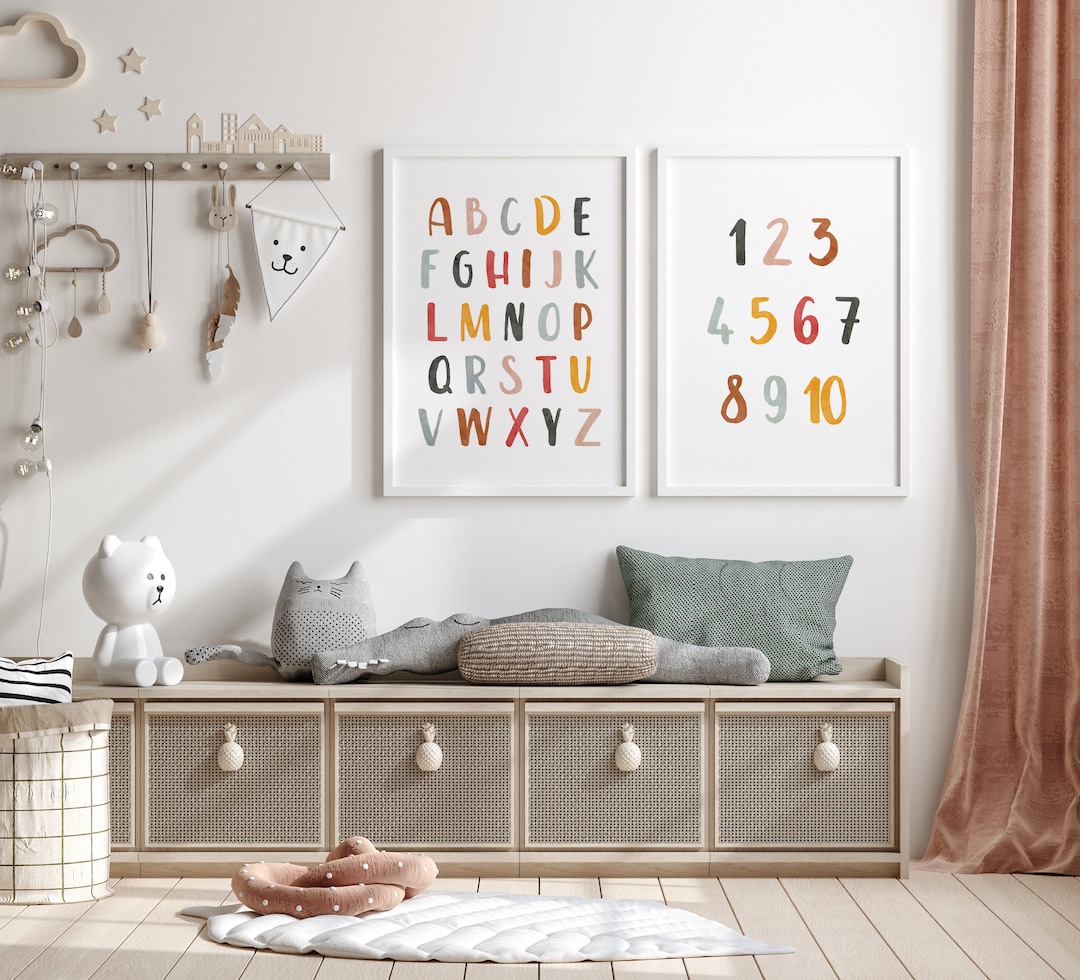 Set of 2 Rainbow Alphabet, Numbers Prints | ABC 123 Educational Poster ...