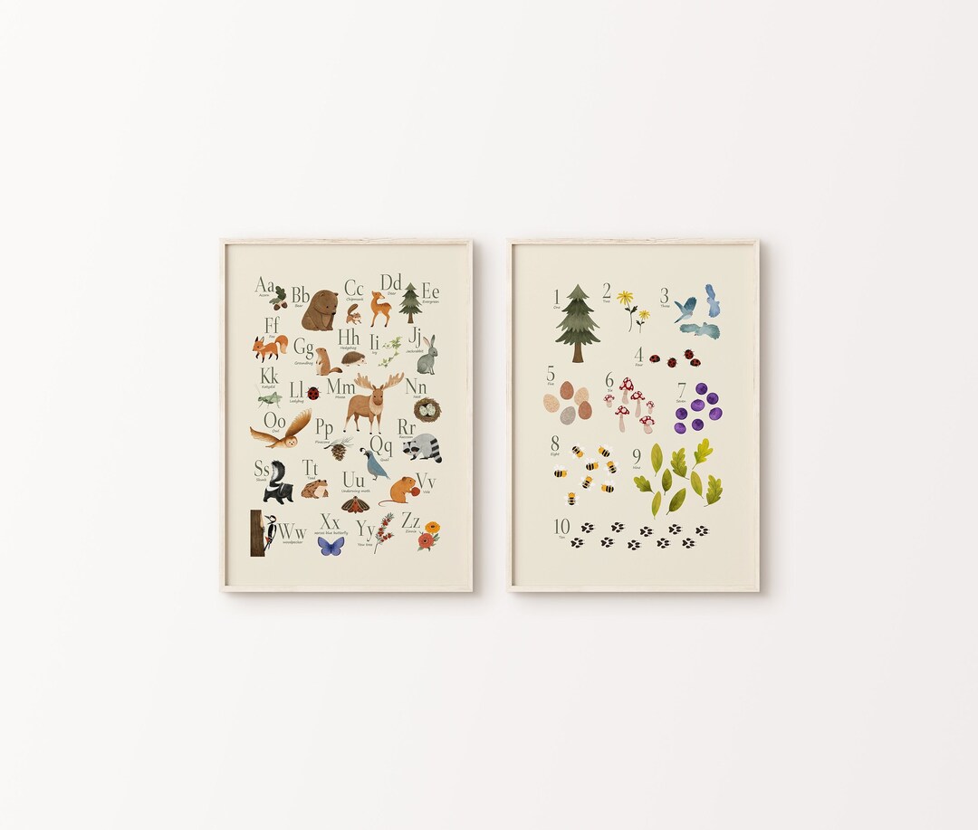 Woodland Alphabet Poster Set of 2 | Animal ABC, 1-10 Number Printable ...