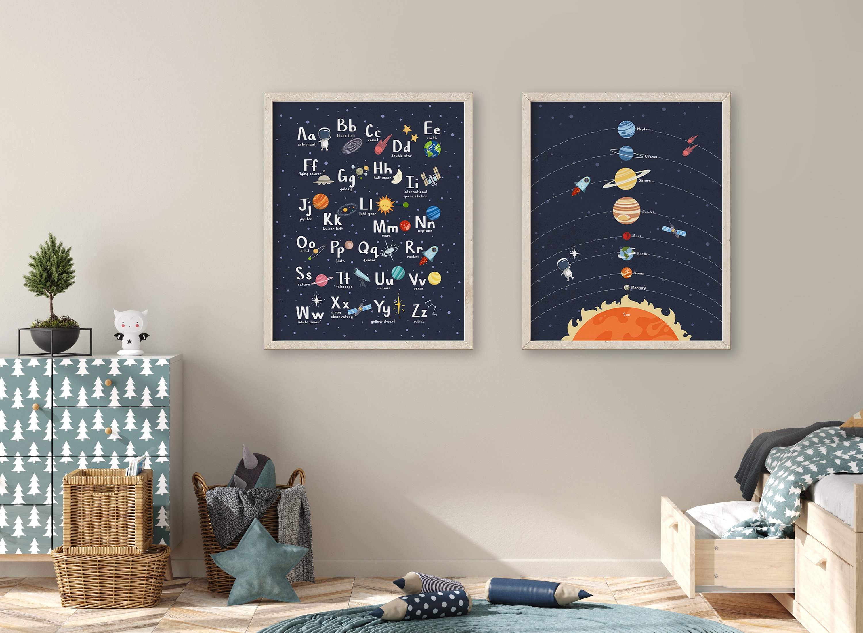 Outer Space Alphabet Solar System Poster Set of 2 Printable | Etsy