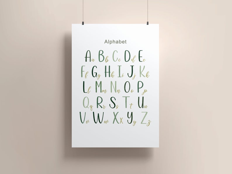 Sage Green Alphabet Print: Chic Nursery, Playroom Decor (digital ...
