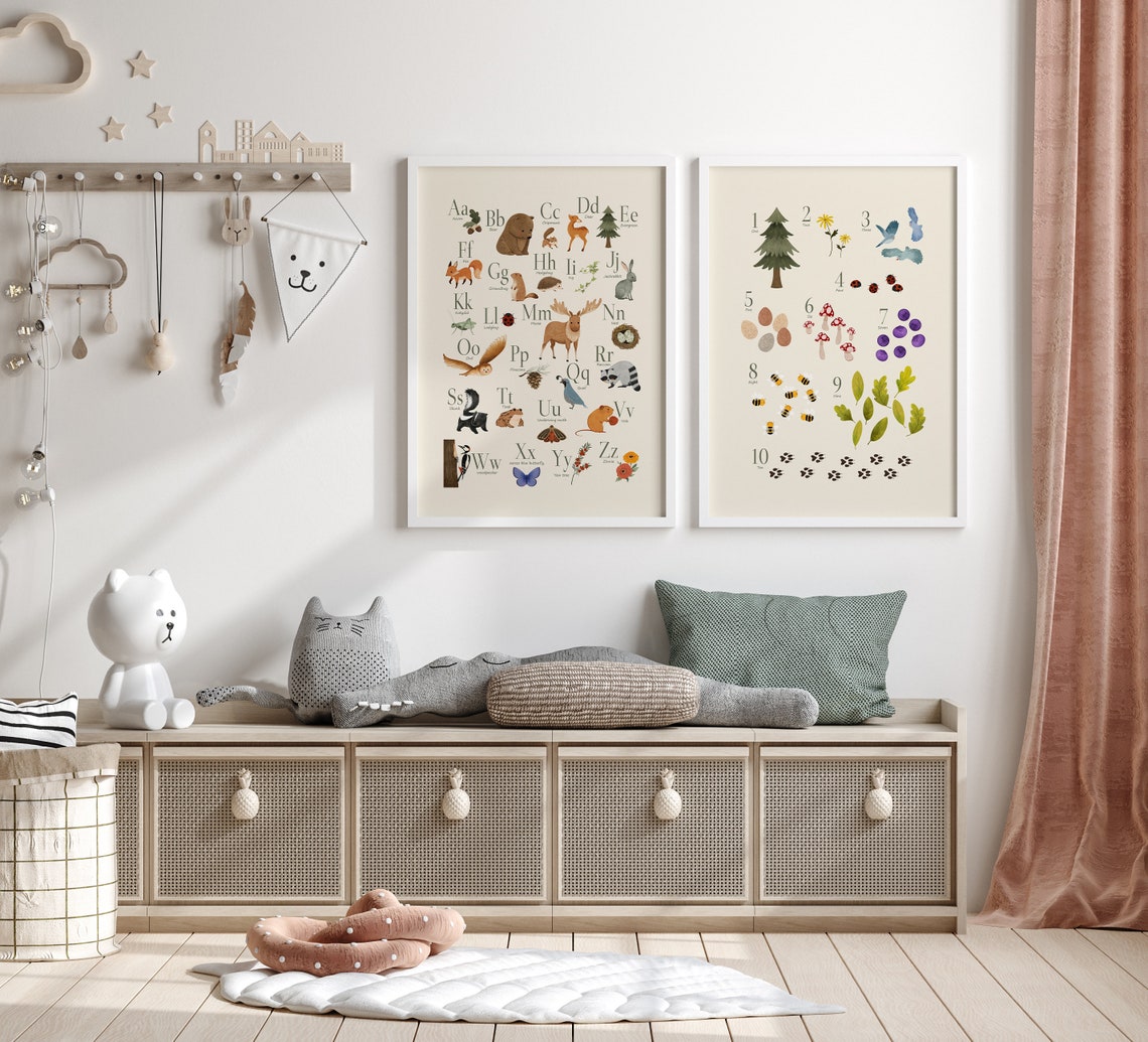 Woodland Alphabet Poster Set of 2 Animal ABC 1-10 Number | Etsy