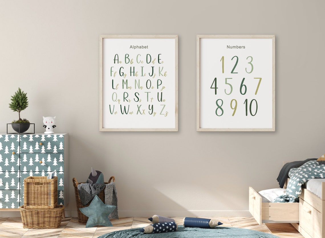 Sage Green Alphabet Poster Set of 2 ABC 1-10 Numbers - Etsy