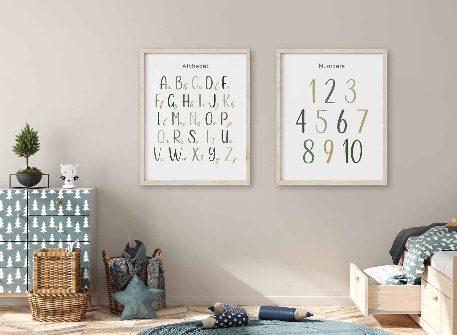 Sage Green Alphabet Poster Set of 2 ABC 1-10 Numbers - Etsy
