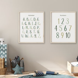 Sage Green Alphabet Poster Set of 2 | ABC, 1-10 Numbers Educational ...