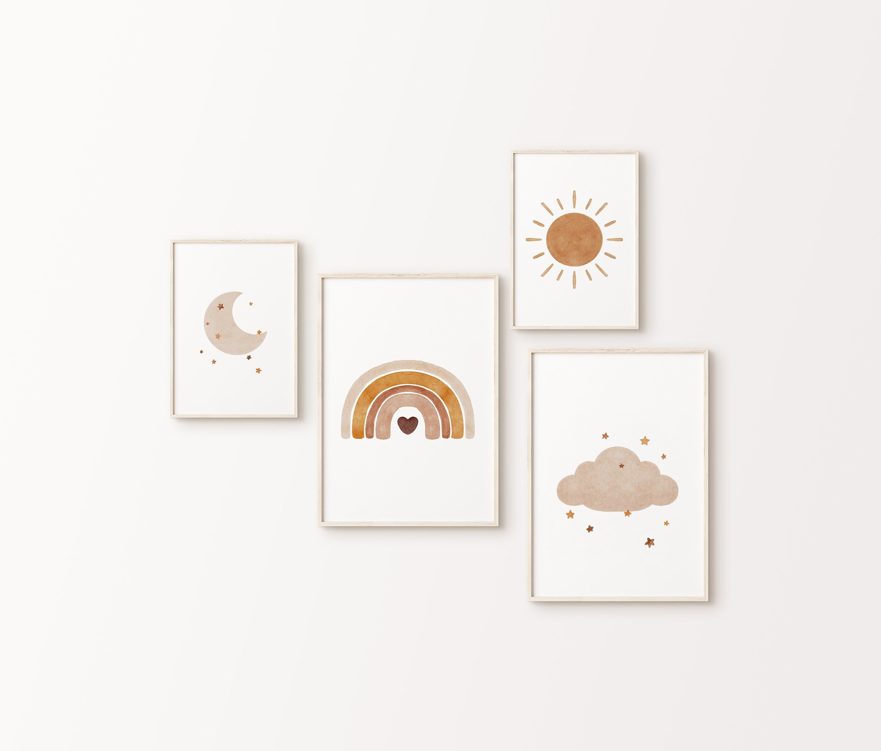 Boho Celestial Art Set of 4 Cloud Sun Rainbow Moon - Etsy