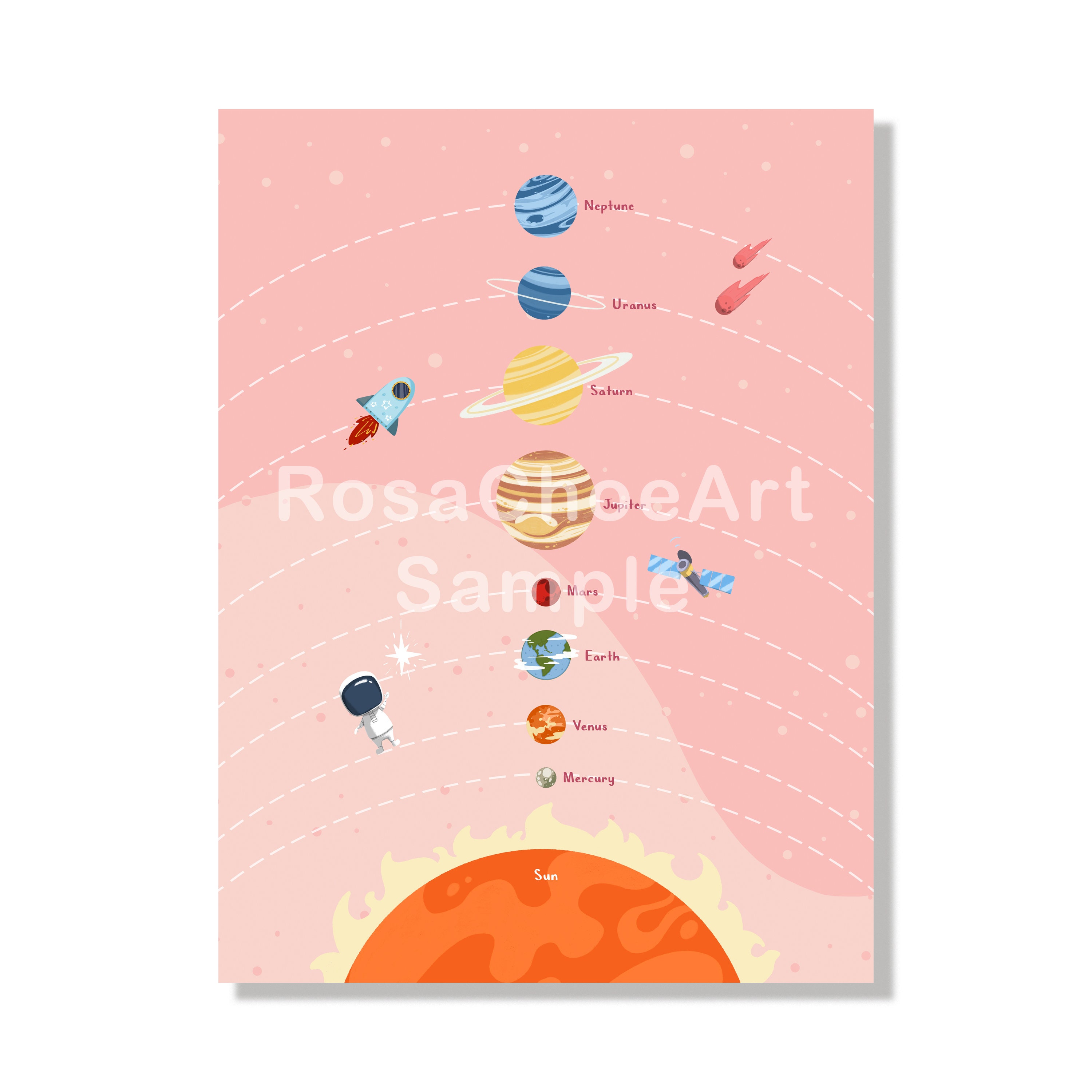 Pink Solar System Print Space Girl Printable Wall Art - Etsy