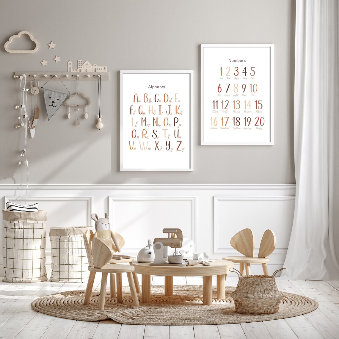 Alphabet Poster Set of 2 ABC 123 Printable Wall Art Boho - Etsy