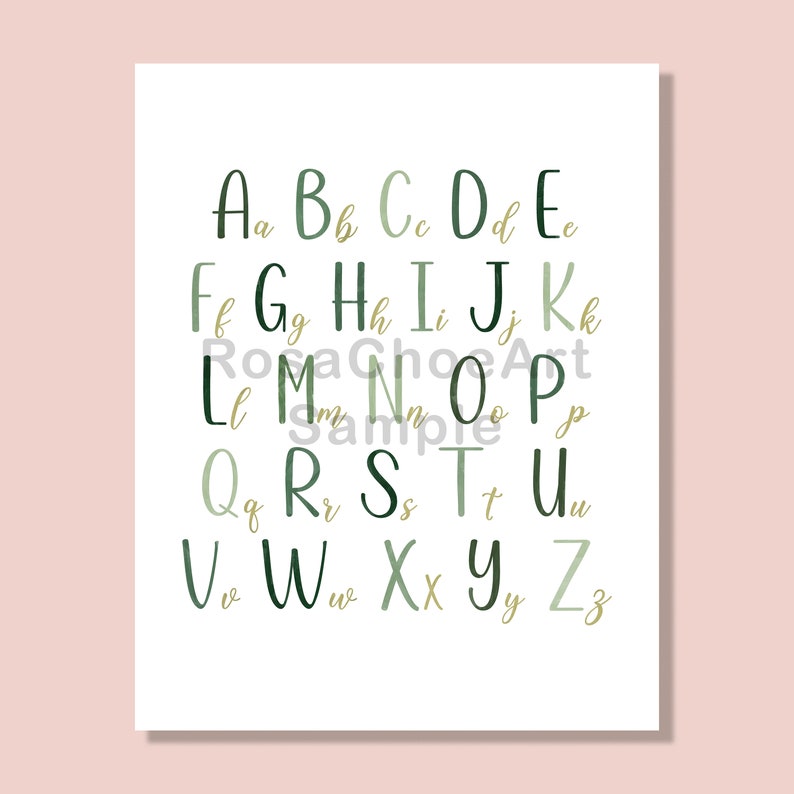 Green Alphabet Poster Set of 2 Printable Wall Art Sage - Etsy