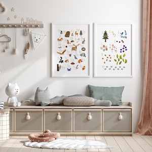 Woodland Alphabet Poster Set of 2 Green ABC and 123 Numbers Animal ...