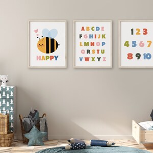 Rainbow Alphabet Poster Set of 3 | ABC, 123, Bee Happy Print ...